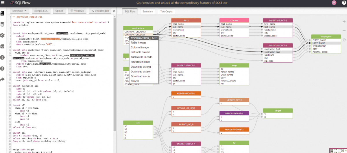 SQL Data Lineage Tool, automated data lineage analysis