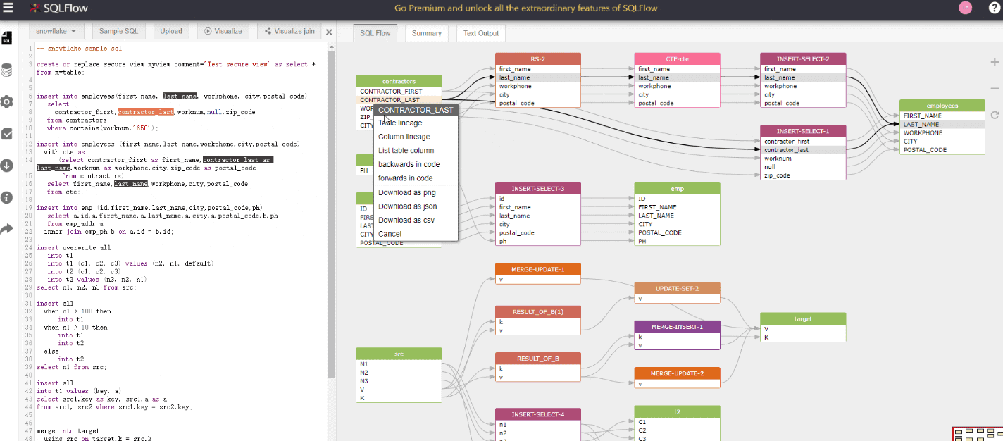 SQL Data Lineage Tool, automated data lineage analysis